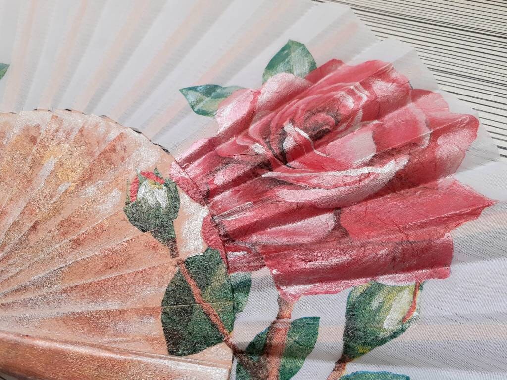 Red Rose Hand Painted Fan, Spanish Hand Fan - Etsy