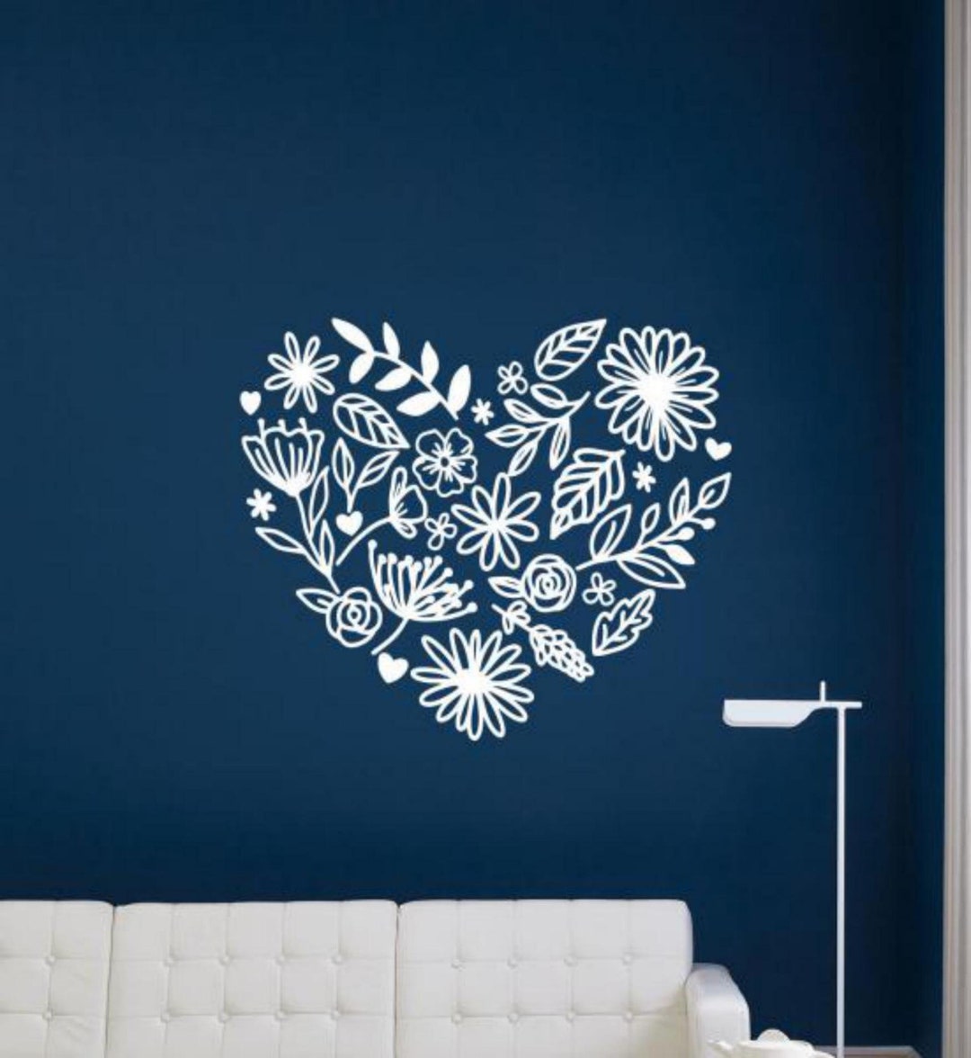 Floral Heart Decal Wall Vinyl Sticker Sign Heart of Flowers Wall Art ...