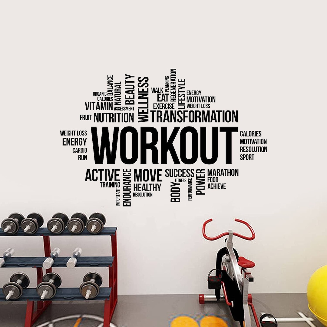 Workout Word Cloud Wall Sticker Crossfit Fitness Inspirational Vinyl ...