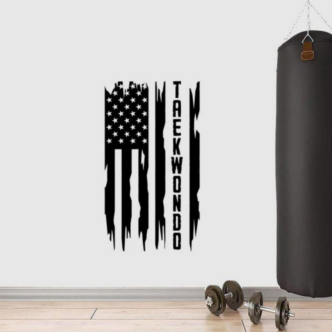 Taekwondo Decal Vinyl Wall Sticker Distressed American Flag Tae Kwon Do ...