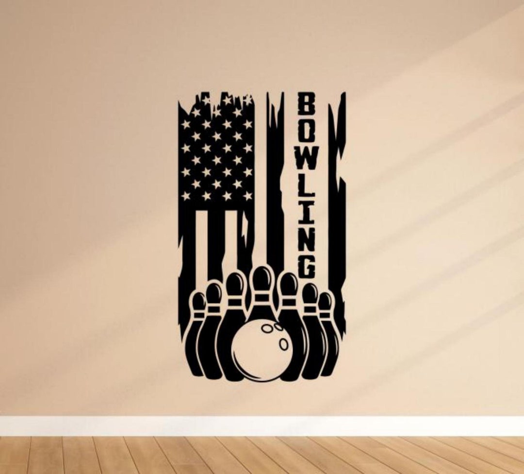 Bowling Decal Vinyl Wall Sticker Distressed American Flag Bowler Strike ...