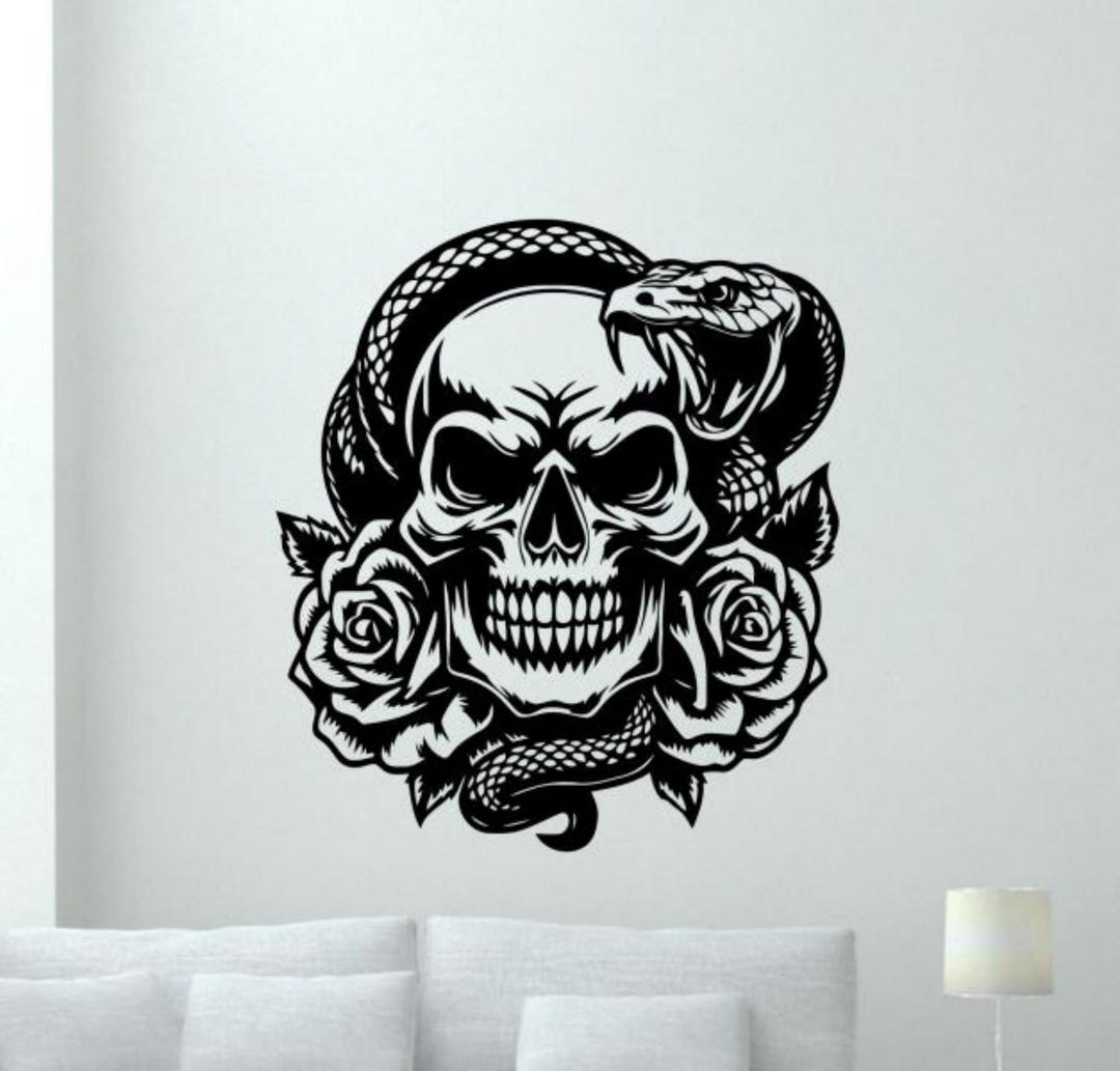 Snake Skull Rose Decal Wall Vinyl Sticker Rattlesnake Sign Wall Art ...