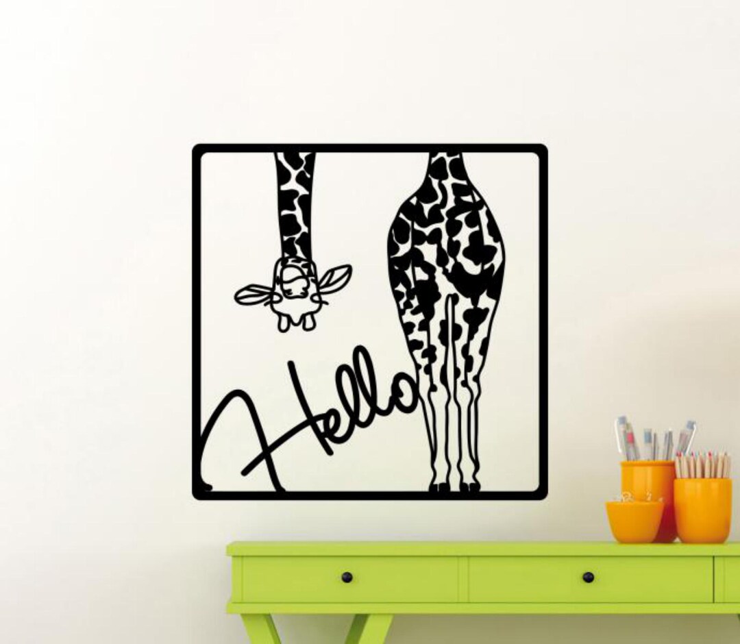 Giraffe Hello Wall Decal Vinyl Sticker Welcome Sign Funny Wall Art ...