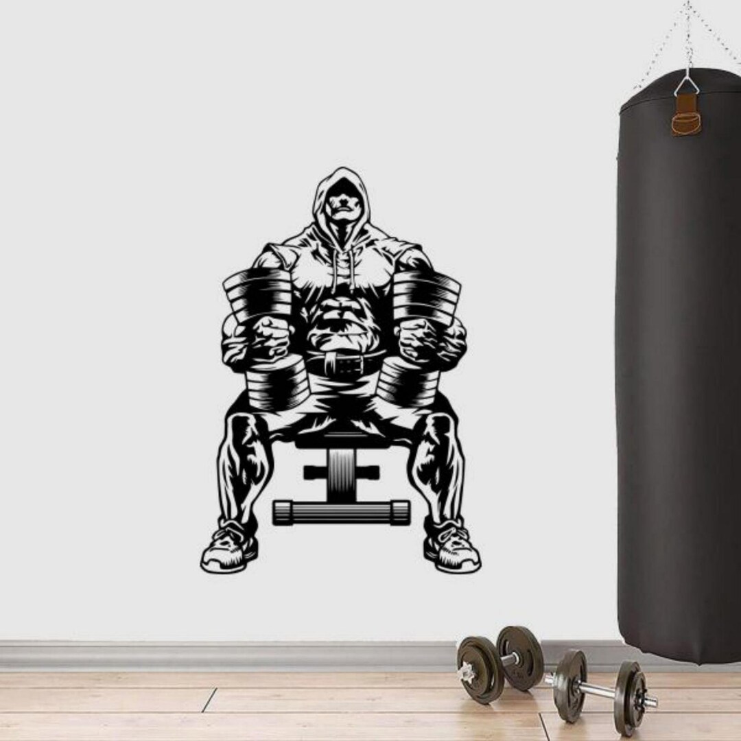 Bodybuilder Decal Vinyl Wall Sticker Strong Man Dumbbell Sign Gym ...