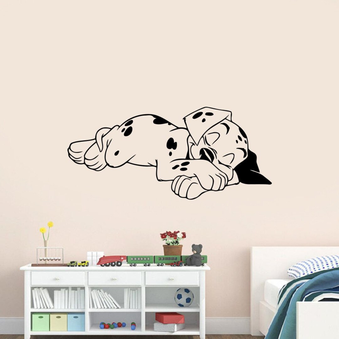 Dalmatian Decal Wall Vinyl Sticker Cartoon Puppy Sleeping Dream Dog ...