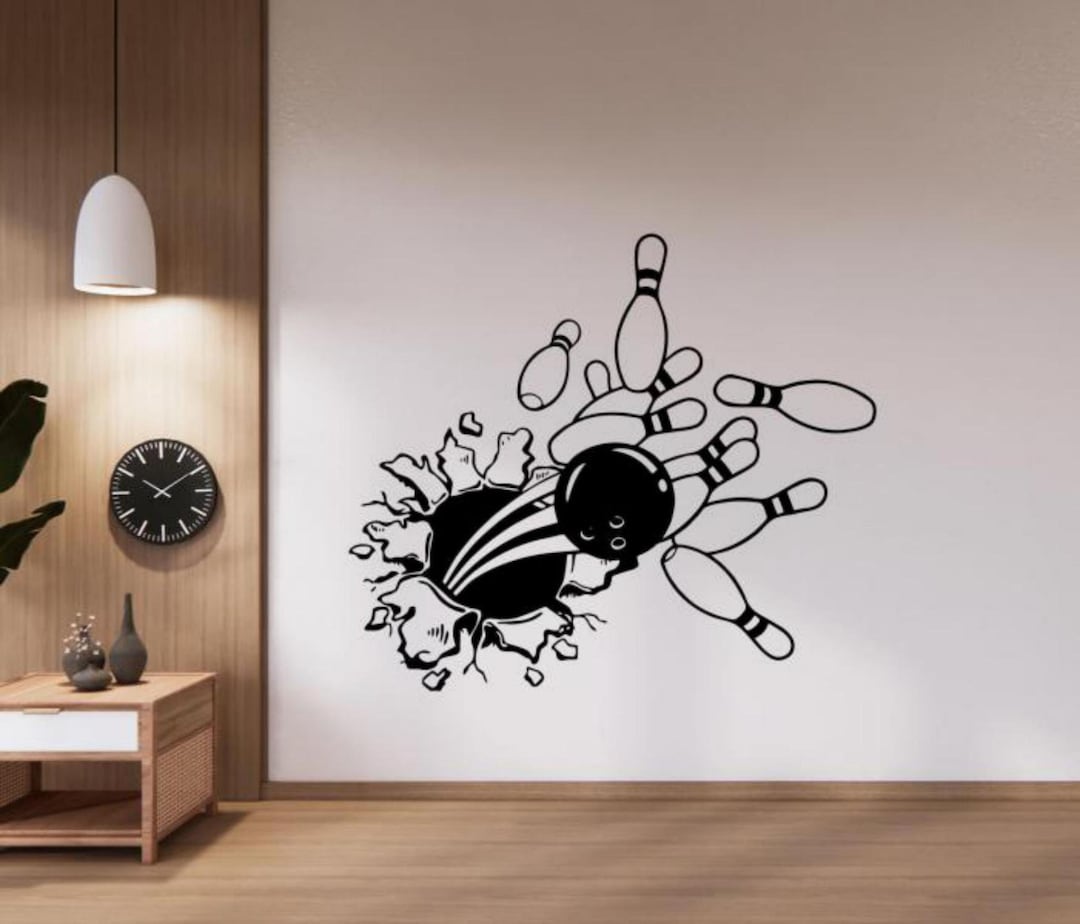 Bowling Wall Decal Vinyl Sticker Bowler Strike 3D Break Through the ...