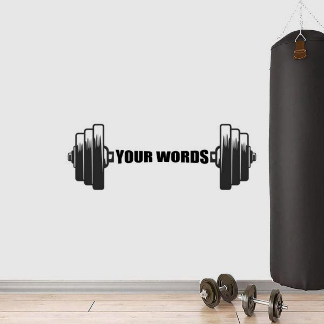 Custom Gym Wall Decal Vinyl Sticker Barbell Sign Quote Text ...