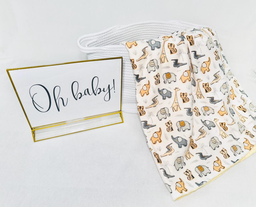 Cozy Jungle Adventure Baby Blanket | Soft Yellow Minky Dot With ...