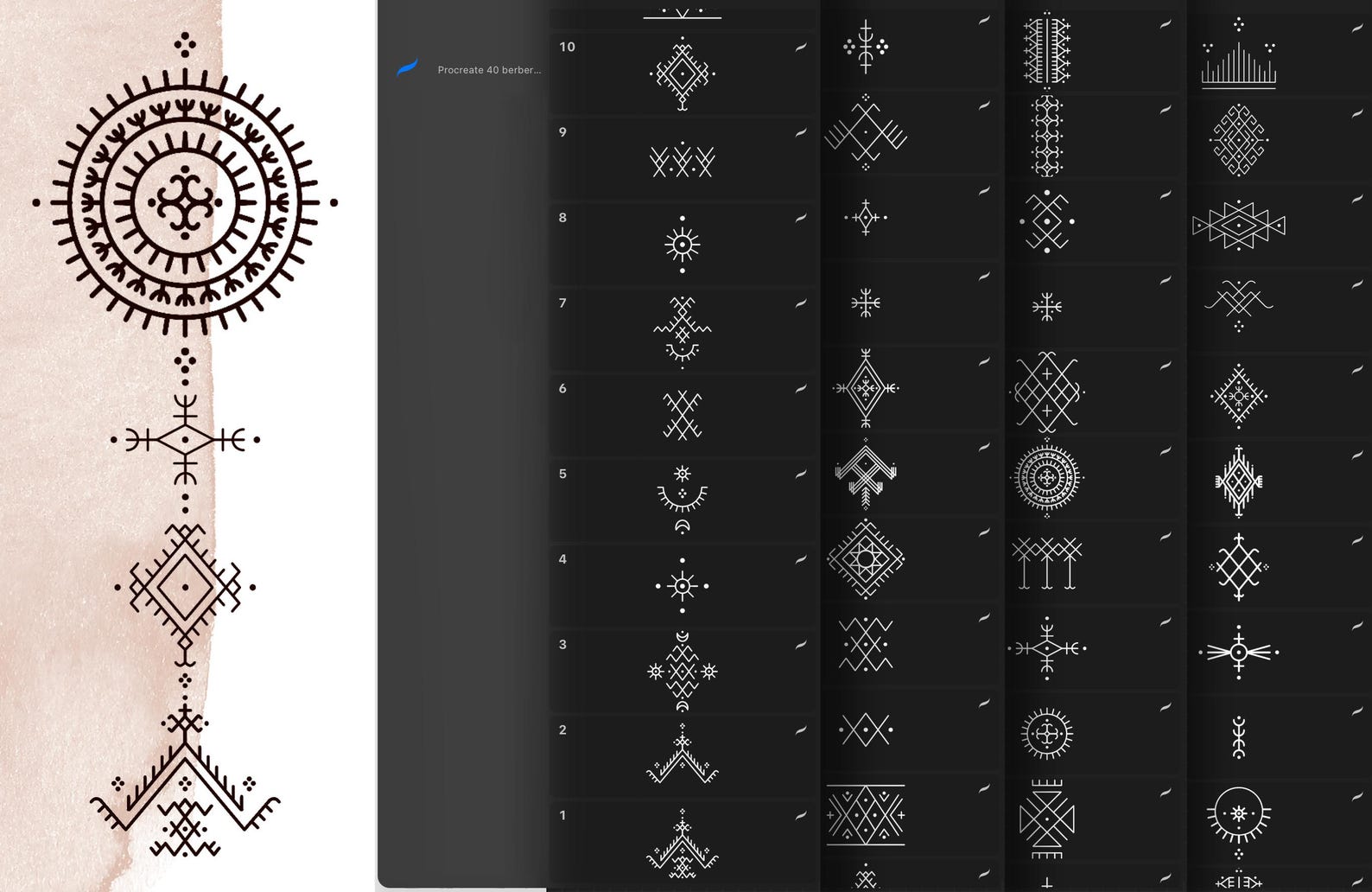 40 Amazigh Berber Tattoo Stamps for Procreate – Tribal, Moroccan, African, Handpoke, and ...