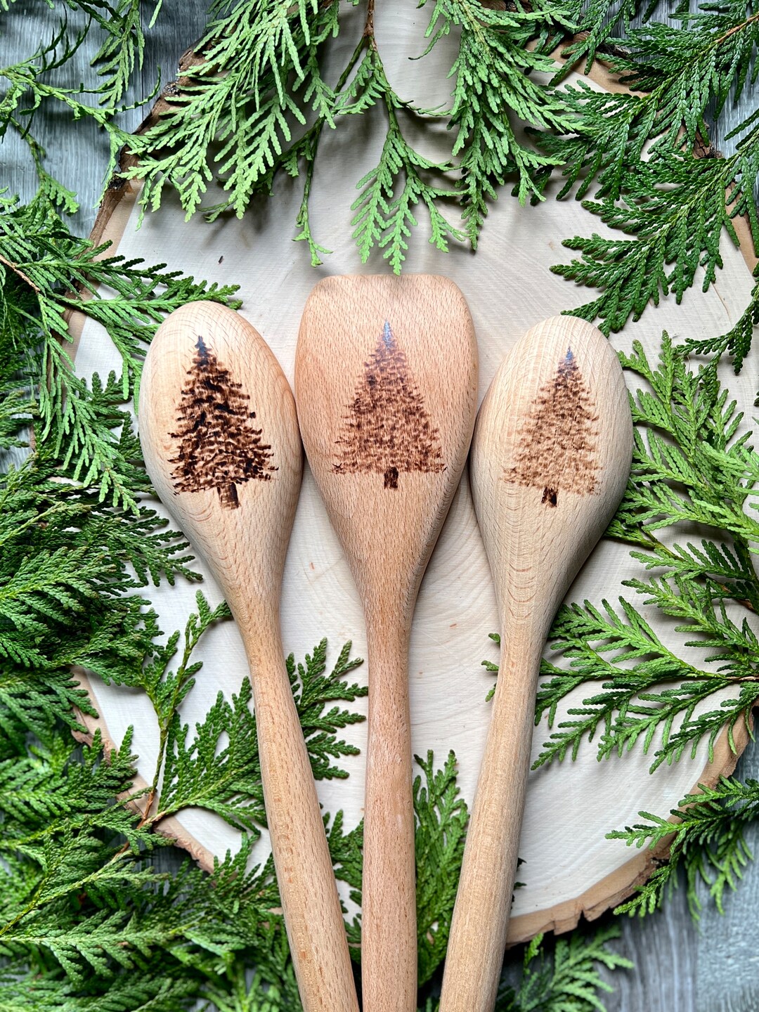 Pine Tree Happy Little Tree Custom Hand Wood Burned Kitchen - Etsy