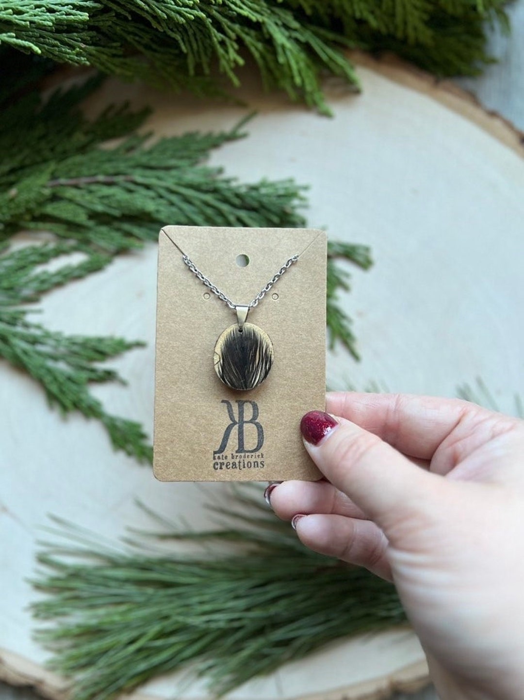 Feather Maple Spalted Wood Slice Wood Slice Pendant Stainless Steel ...