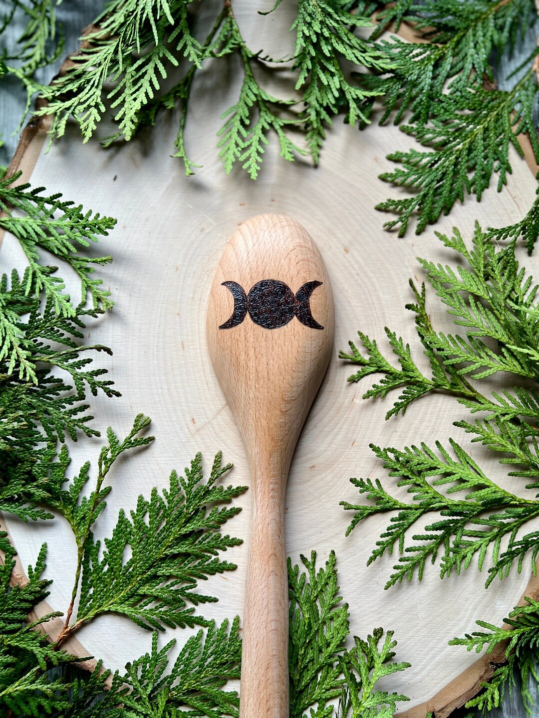 Triple Goddess Moon With Tiny Swirl Details | Custom Hand Wood Burned ...