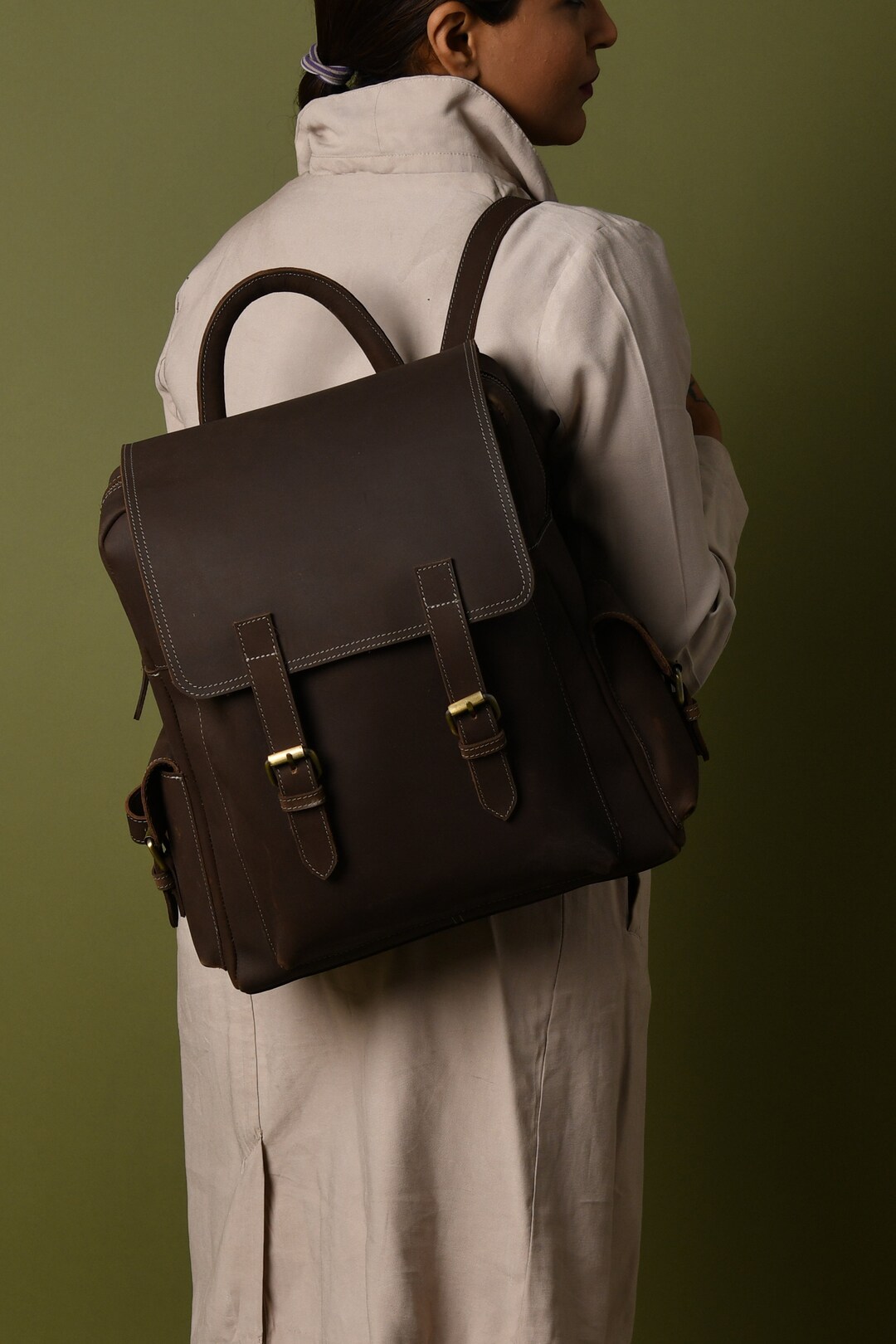 Monogrammed Leather Laptop Backpack|handmade Leather Travel Bag Brown ...