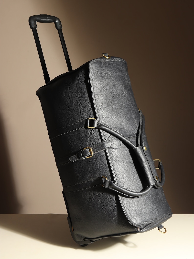 Leather Rolling Duffle Bag Personalised Full Grain Weekender Travel ...