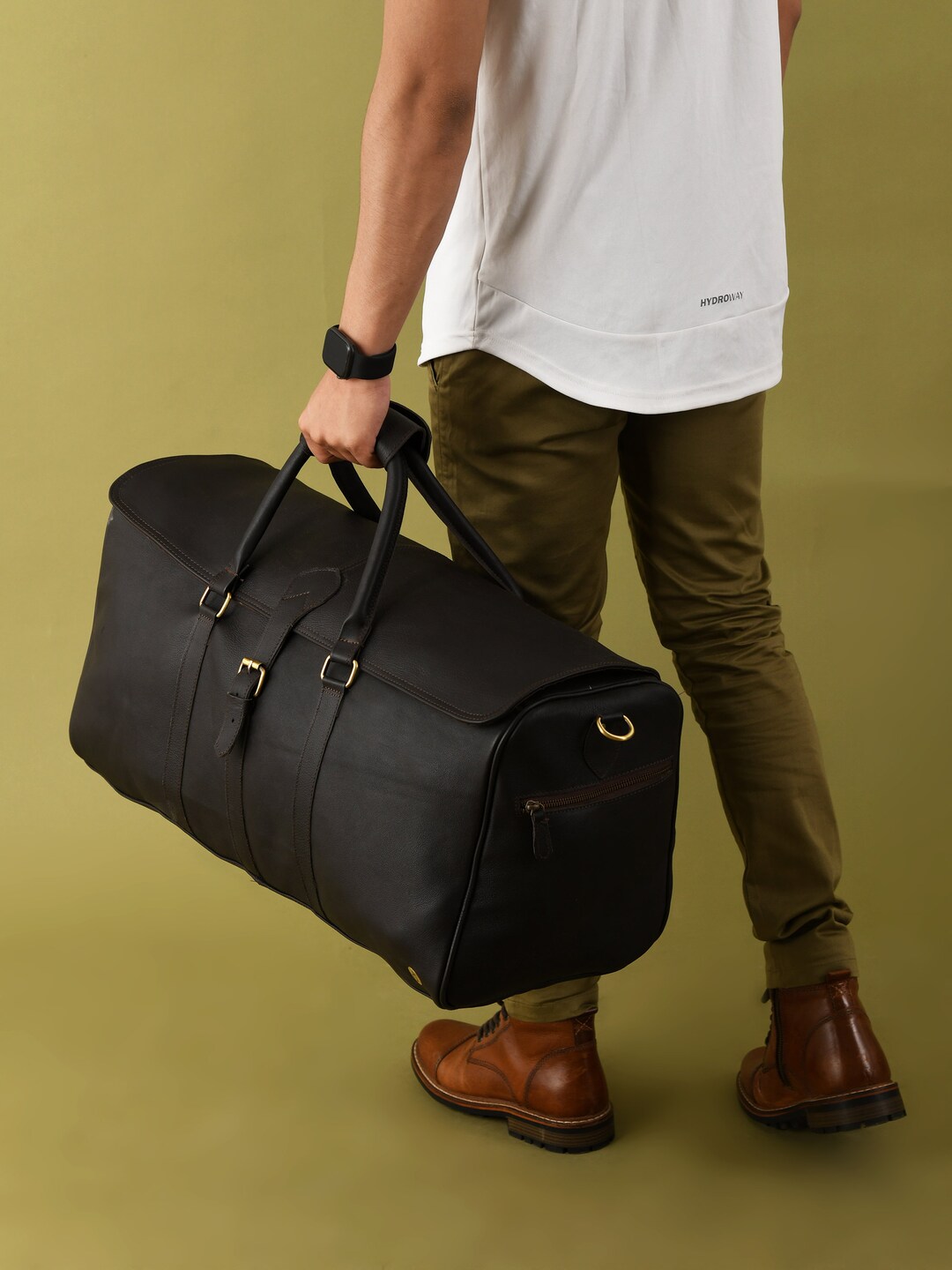Personalised Full-grain Leather Duffle Bag – Handmade Weekender Holdall ...