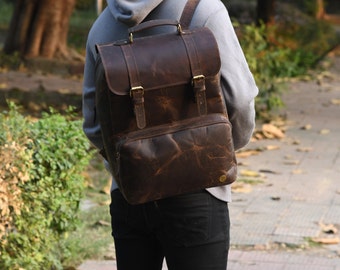 Vintage Full Grain Leather Backpack, Laptop Leather Backpack, Rucksack ...
