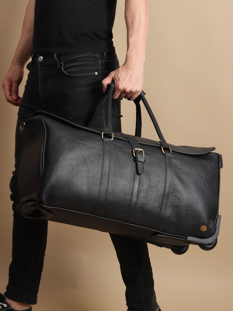Leather Rolling Duffle Bag Personalised Full Grain Weekender Travel ...