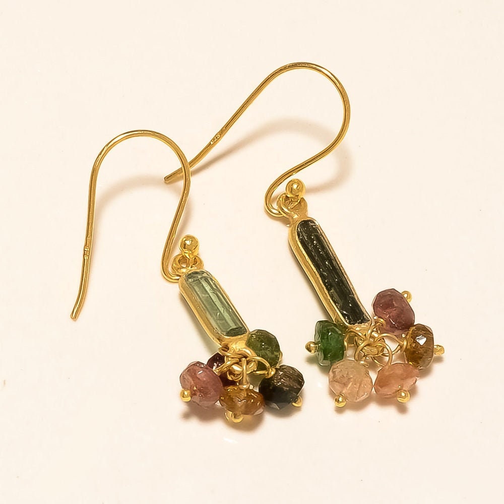 Sommer-Ohrring vergoldet 14 K Gold gefüllt Tube Turmalin | Etsy