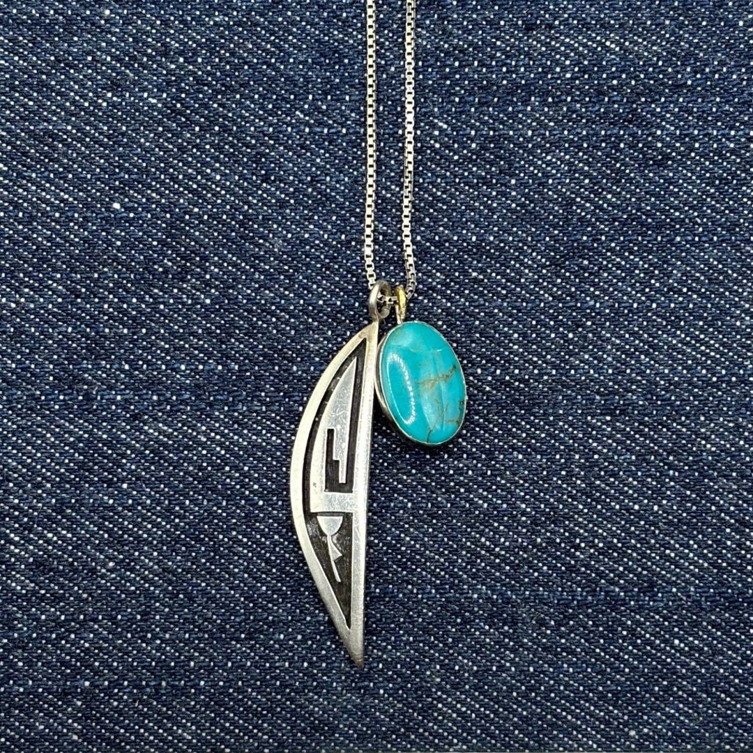 Necklace With Silver Hopi Overlay & Turquoise Pendants on 18 Chain - Etsy