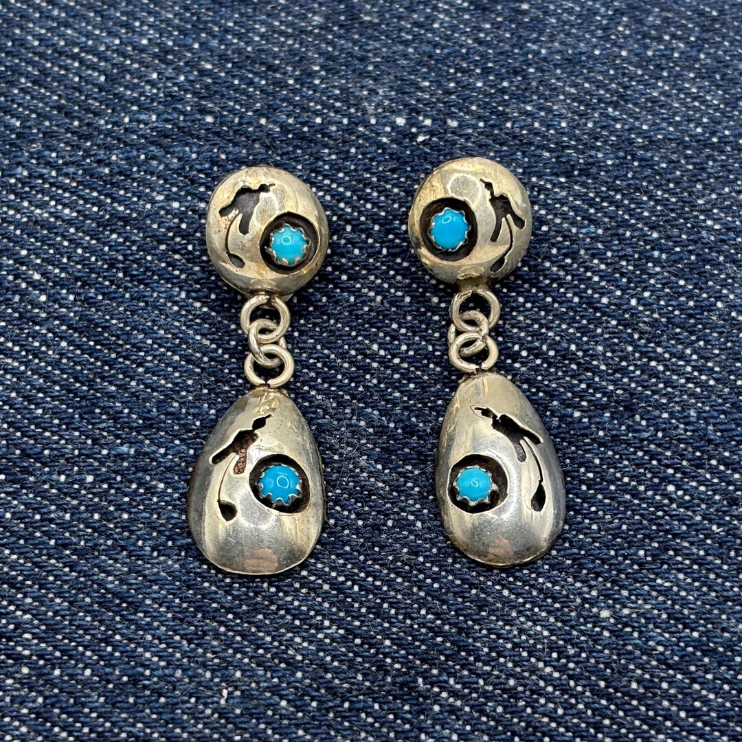 Vintage Native American Cut Out Silver Turquoise Pierced Dangle ...
