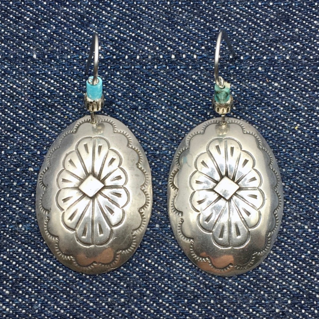Vintage Native American Silver Concho Pierced Dangle Earrings - Etsy