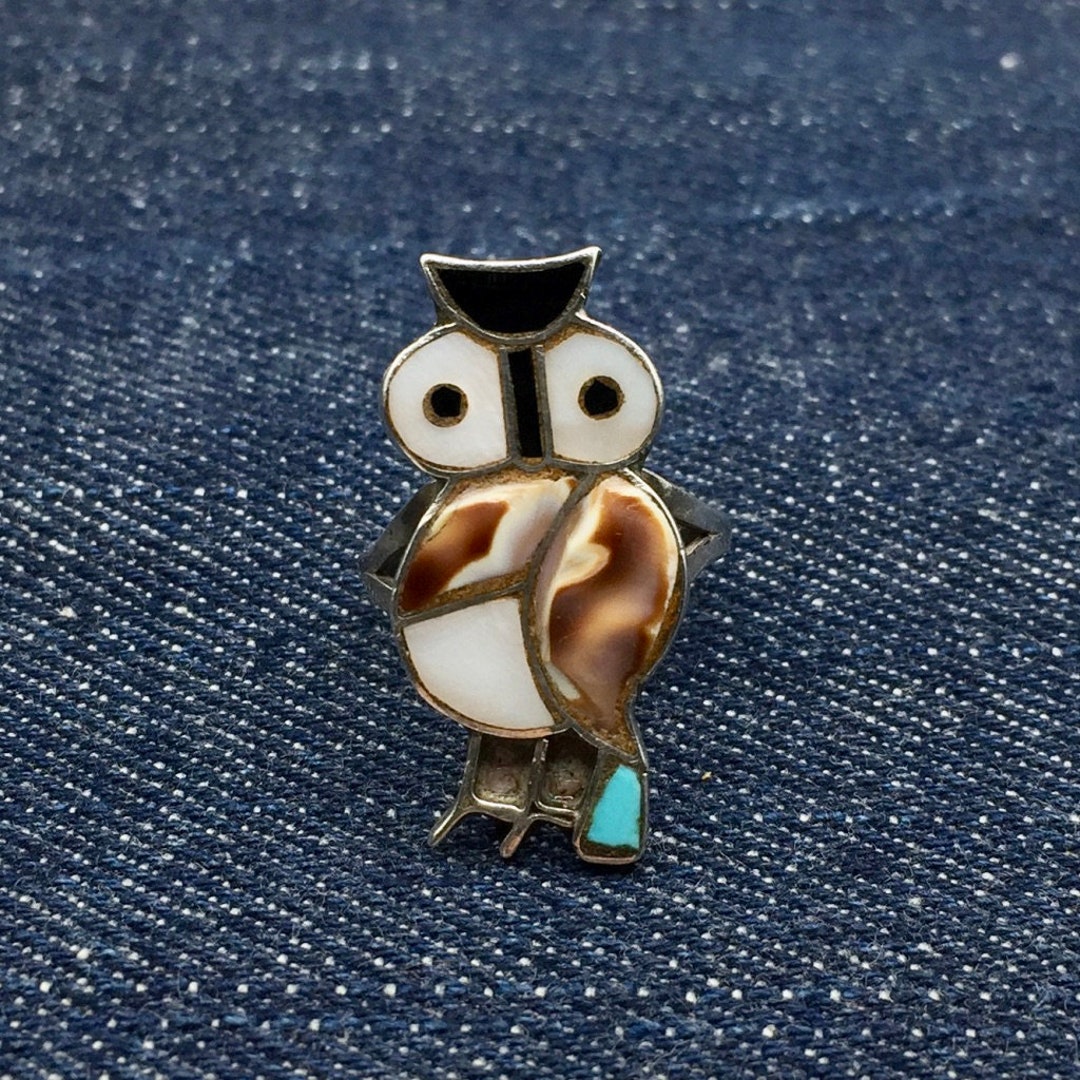 Native American Owl Multi Stone Inlay Silver Ring Sz 6.5 - Etsy