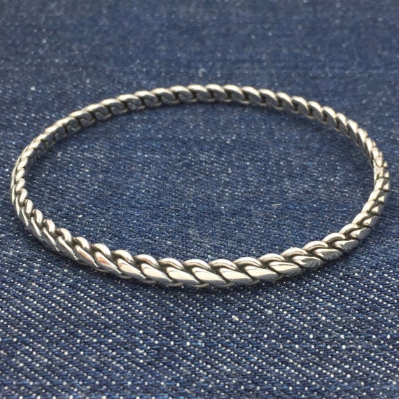 Braided Sterling Silver Bangle Bracelet - Gem