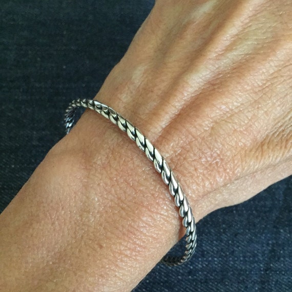 Braided Sterling Silver Bangle Bracelet - Gem