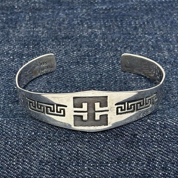 Silver Embossed Mexican Cuff Bracelet - Gem