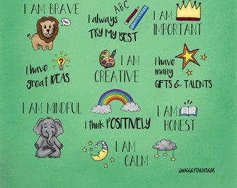 Printable Poster - Digital Download - Kid's Positive I Am Affirmations ...