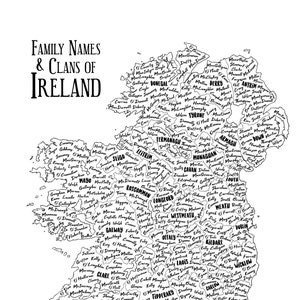 A4 Illustrated Map of Ireland - Irish Surnames and Ancestry - Wall Art ...