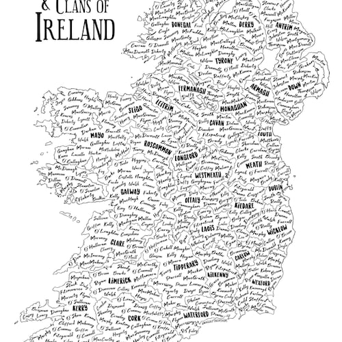 A4 Illustrated Map of Ireland Irish Surnames and Ancestry - Etsy