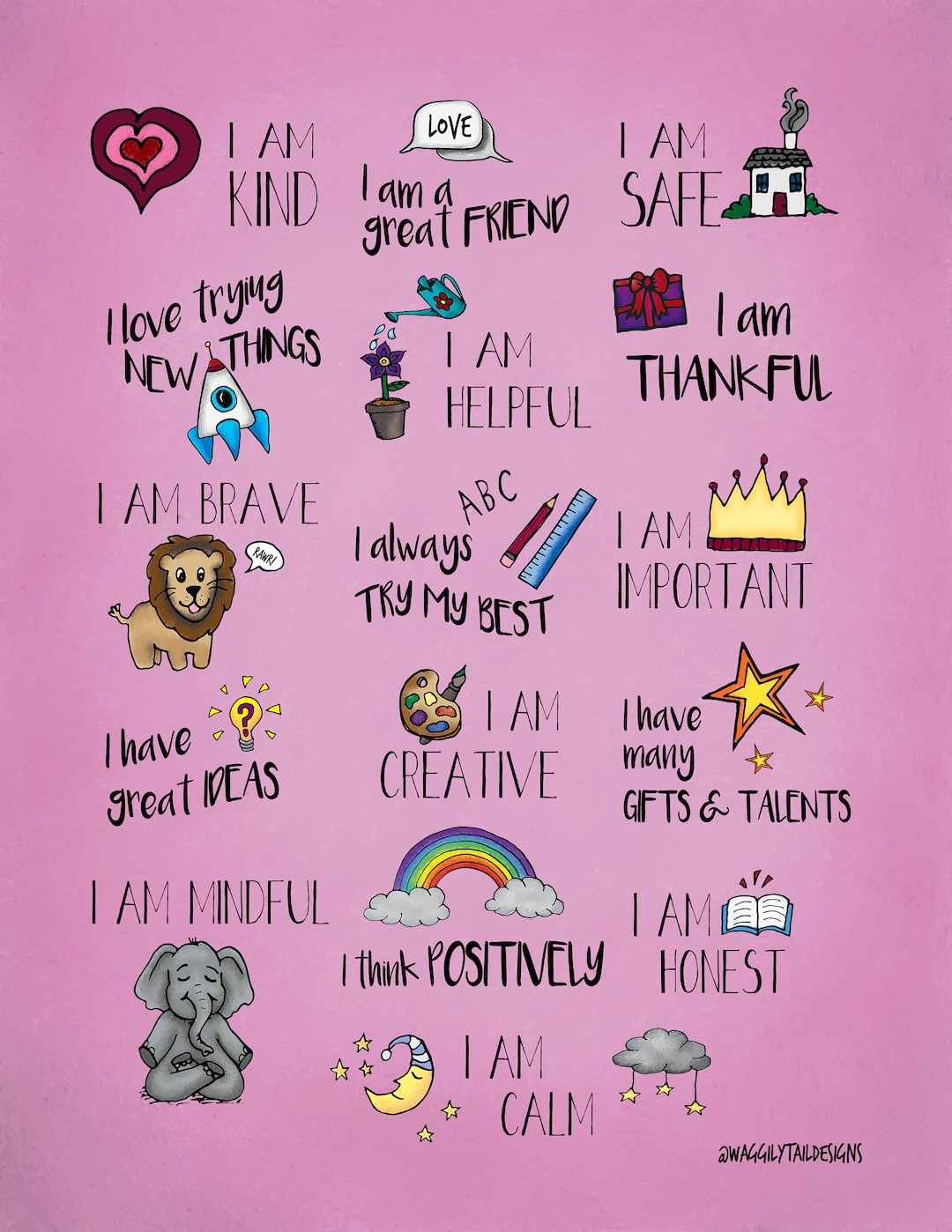 Printable Poster - Digital Download - Kid's Positive I Am Affirmations ...