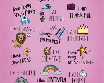 Printable Poster - Digital Download - Kid's Positive I Am Affirmations ...