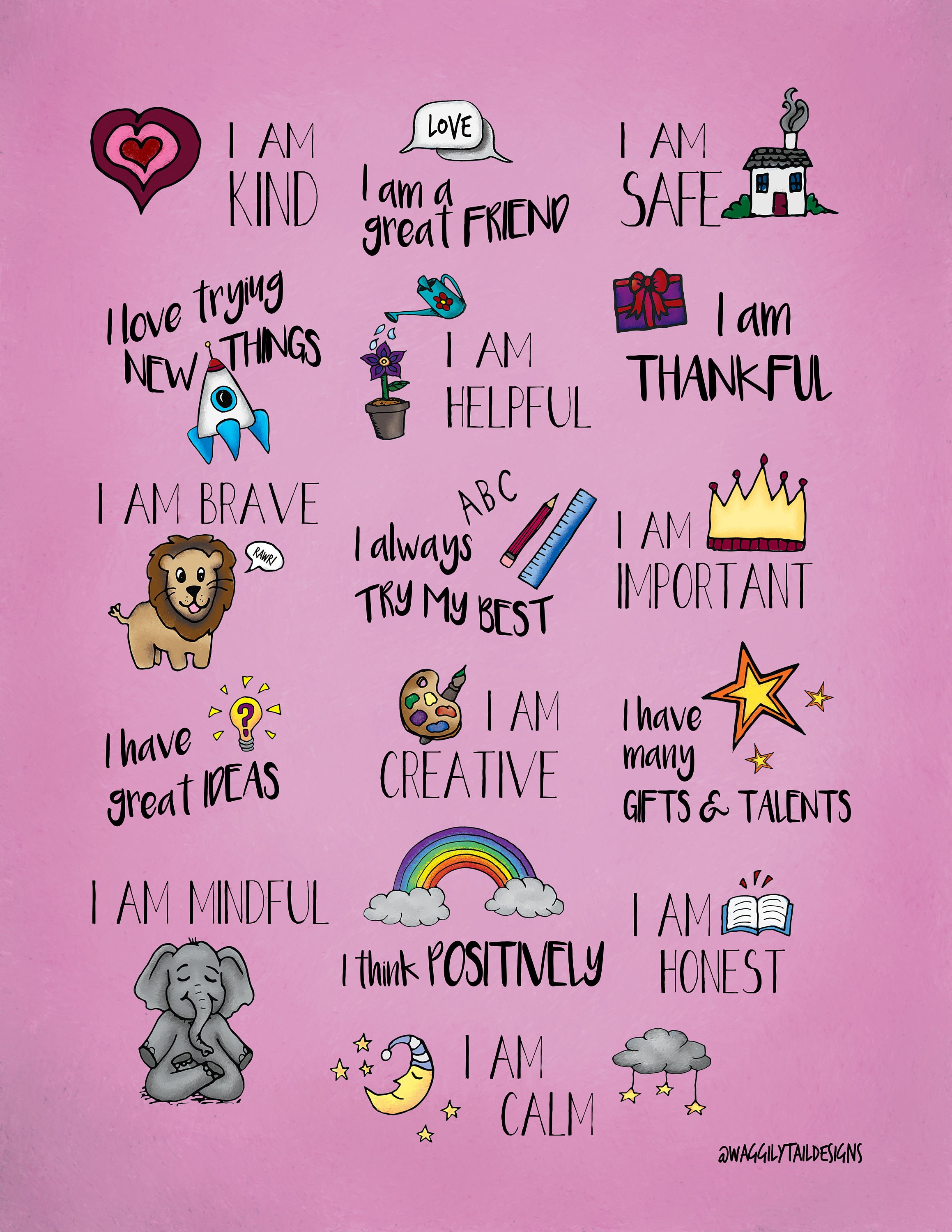 Printable Poster - Digital Download - Kid's Positive I Am Affirmations ...