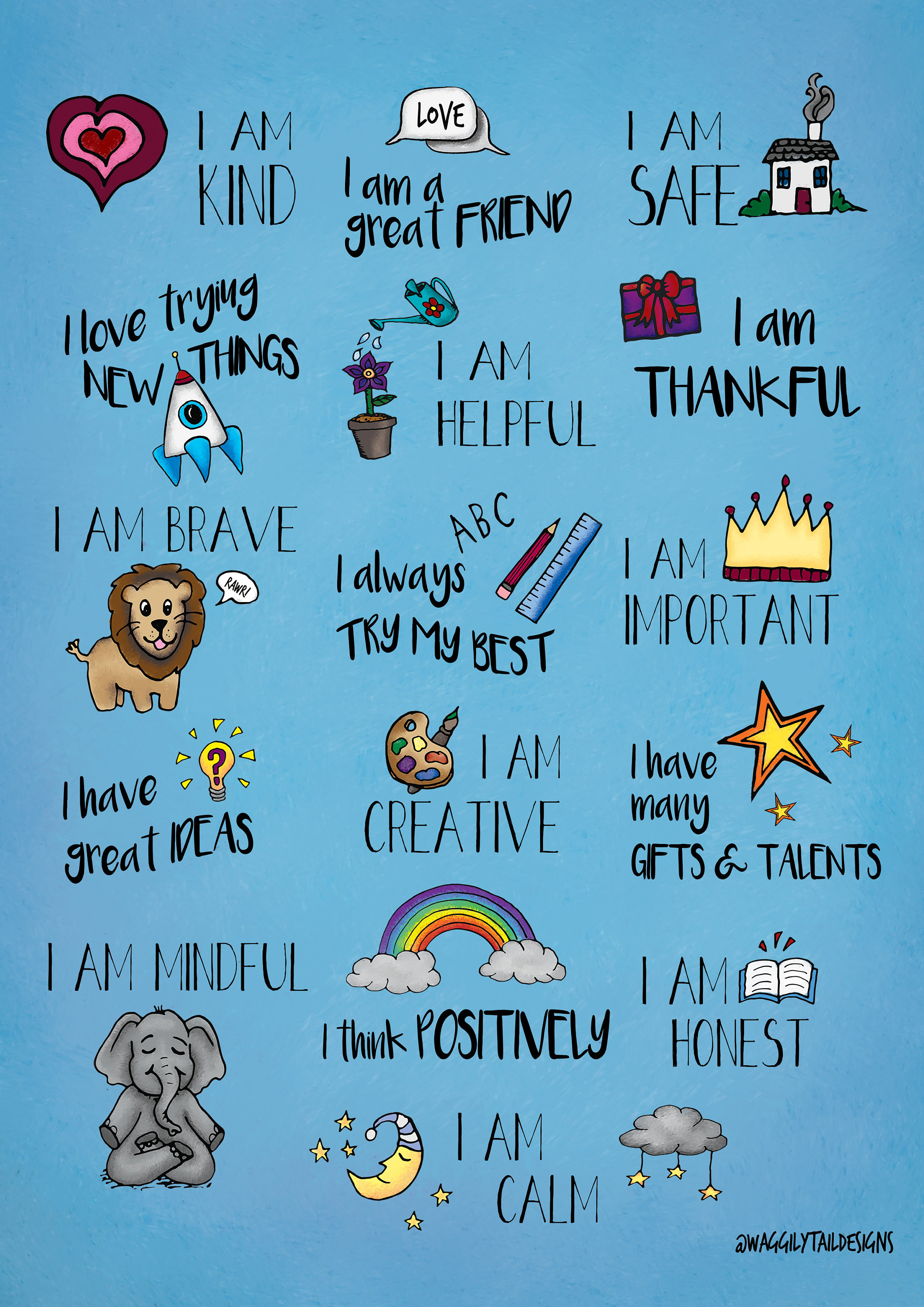 Printable Poster - Digital Download - Kid's Positive I Am Affirmations ...