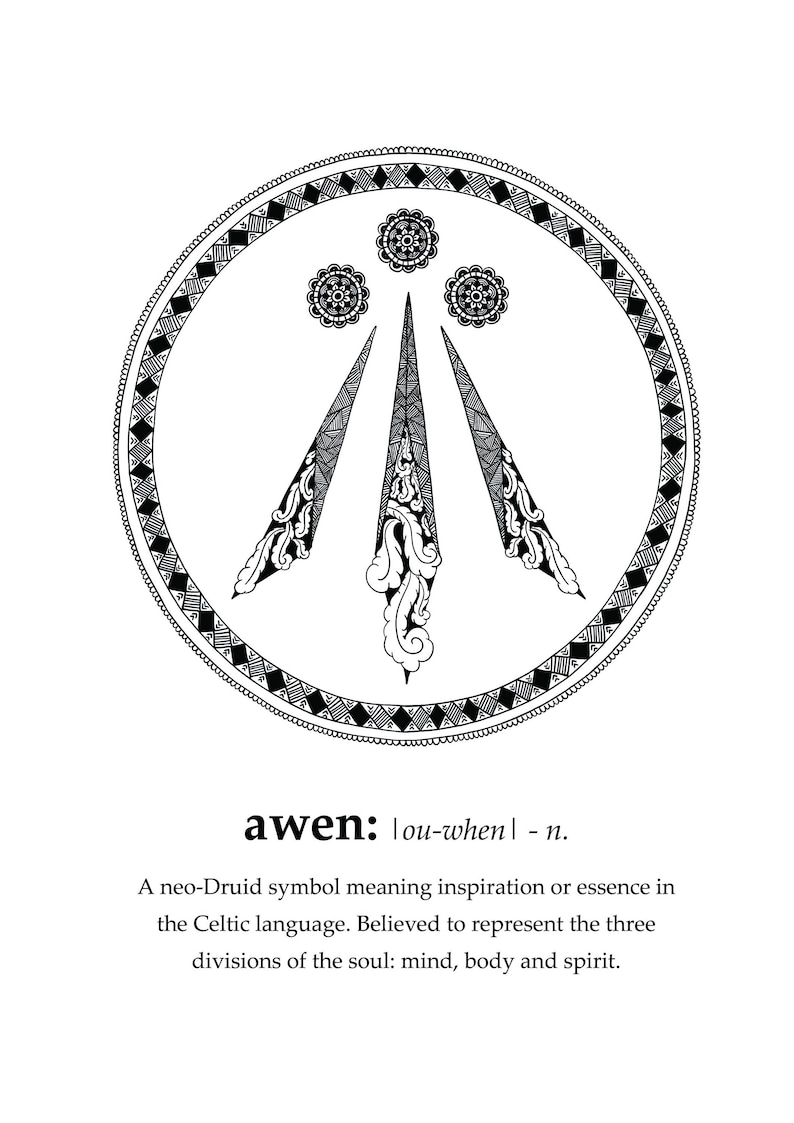 A4 Awen Symbol & Definition - Wall Art - Celtic Symbols - Druid Symbol ...