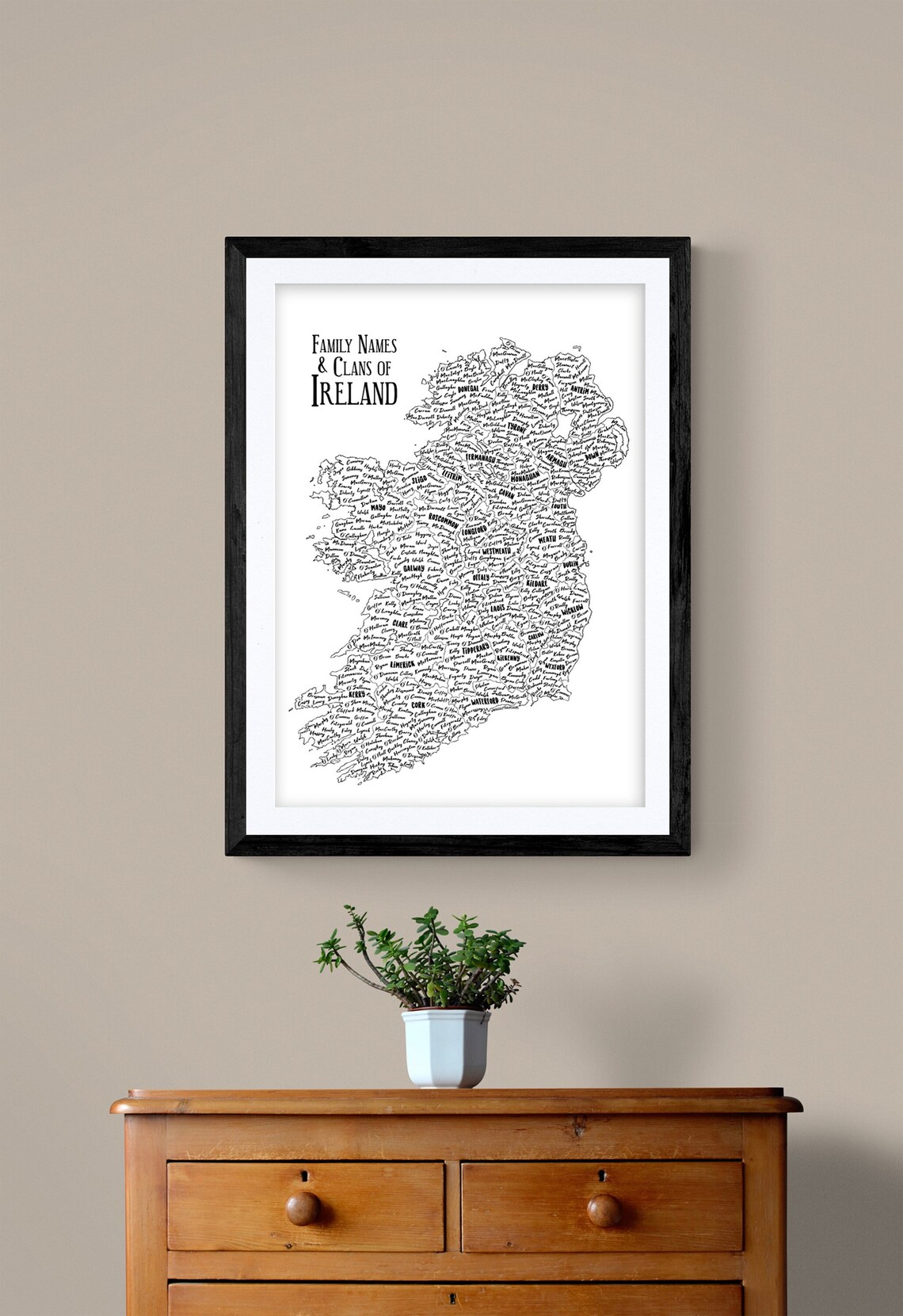A3 Illustrated Map of Ireland - Irish Surnames and Ancestry - Wall Art ...