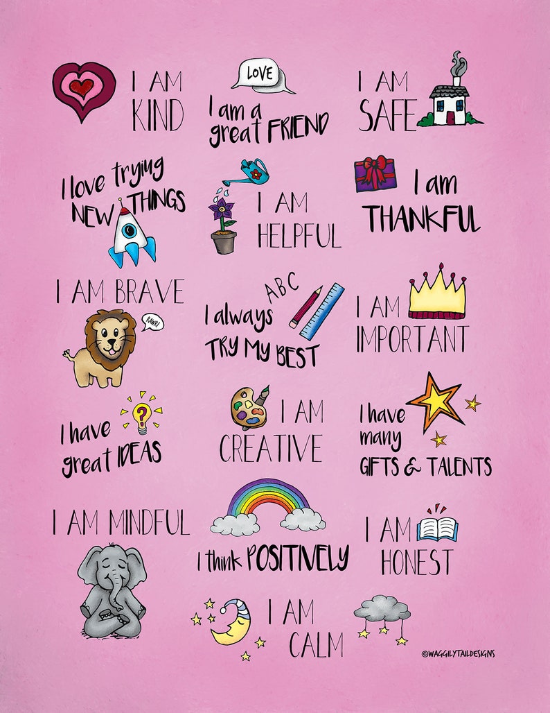 A3 Children's I Am Affirmations Poster - Pink - Kid's Room Decor ...