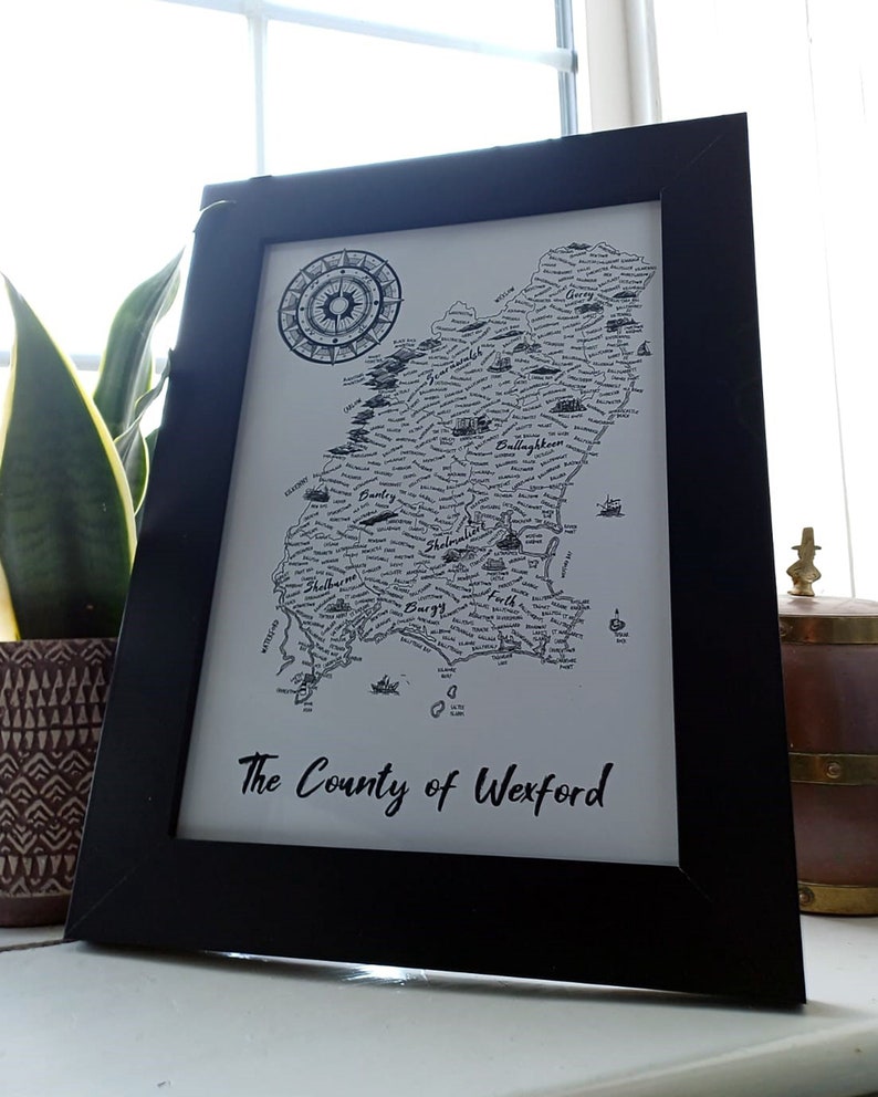 A4 Vintage Illustrated Map of Wexford Map of Ireland Wexford ...