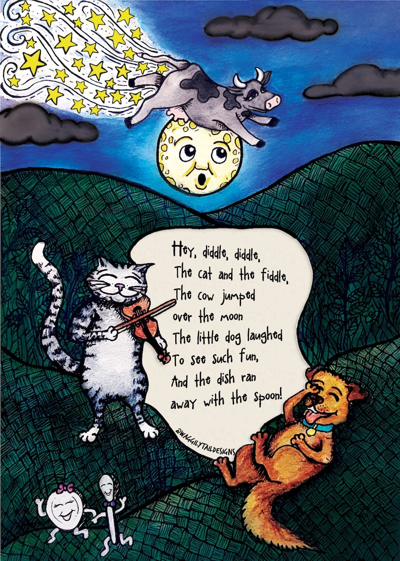 Printable Wall Art Digital Download Hey Diddle Diddle Nursery Rhyme ...