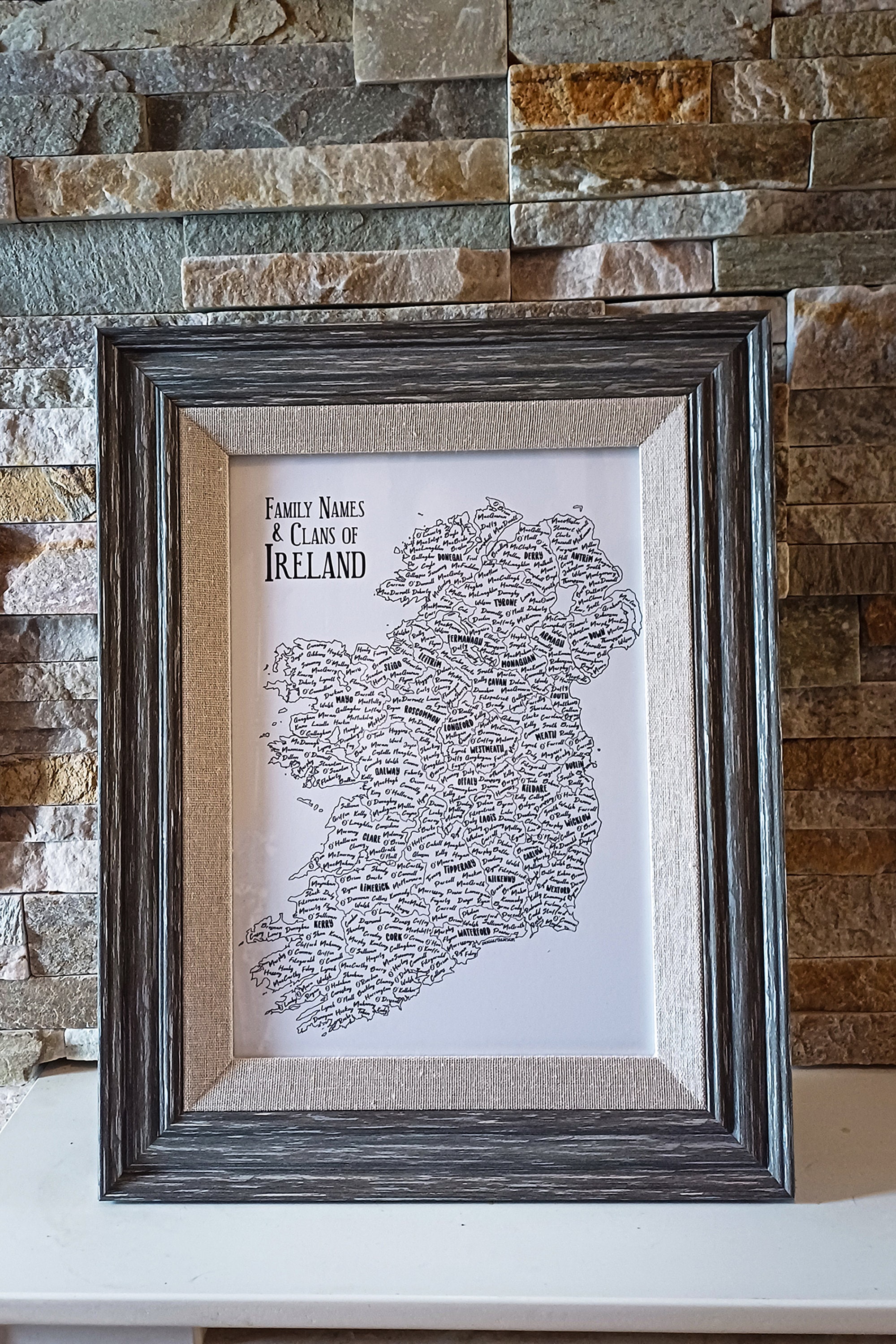 A4 Illustrated Map of Ireland - Irish Surnames and Ancestry - Wall Art ...