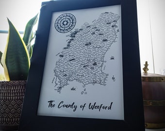 A3 Vintage Illustrated Map of Wexford - Map of Ireland - Wexford ...