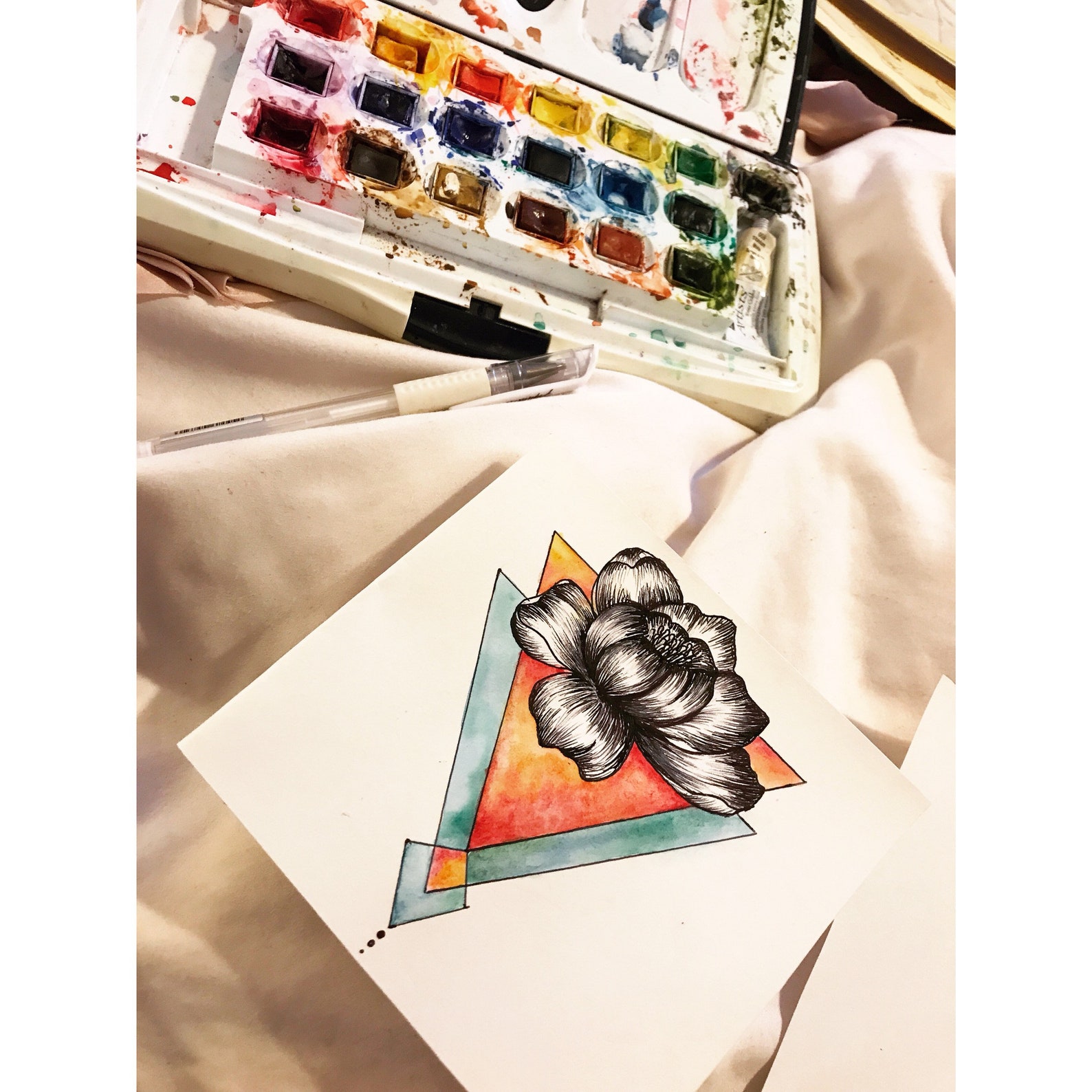 Hand Drawn Fineliner and Watercolour Flower - Etsy