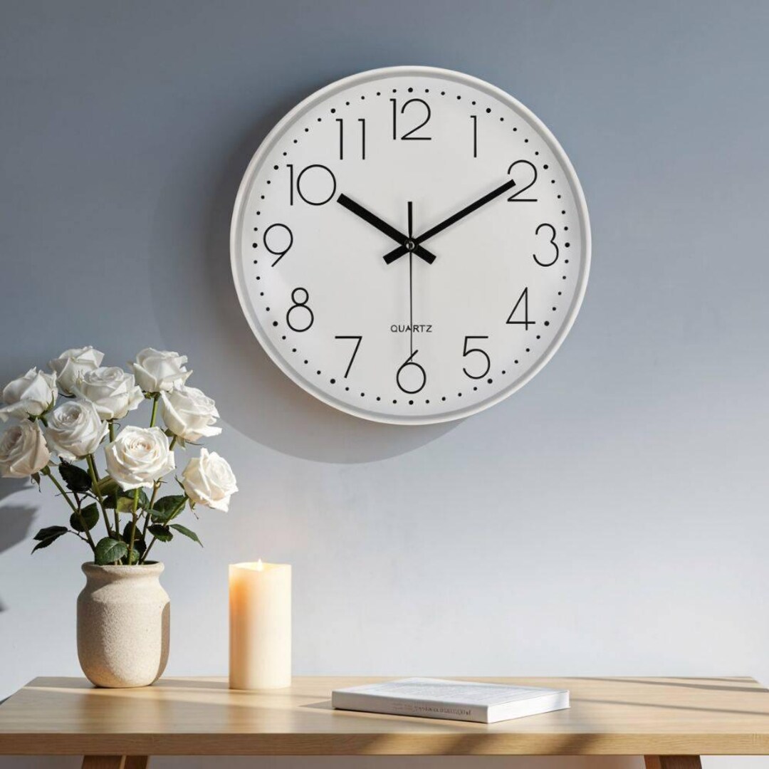 Silent Modern White Wall Clock, Minimalist Nordic Design, Noiseless 8 ...