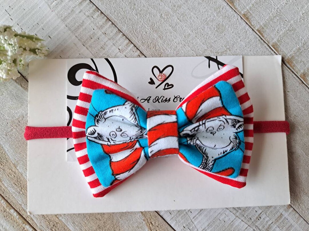 Cat in the Hat Dr. Seuss Hair Bow, Cat in the Hat Cotton Fabric Bow ...