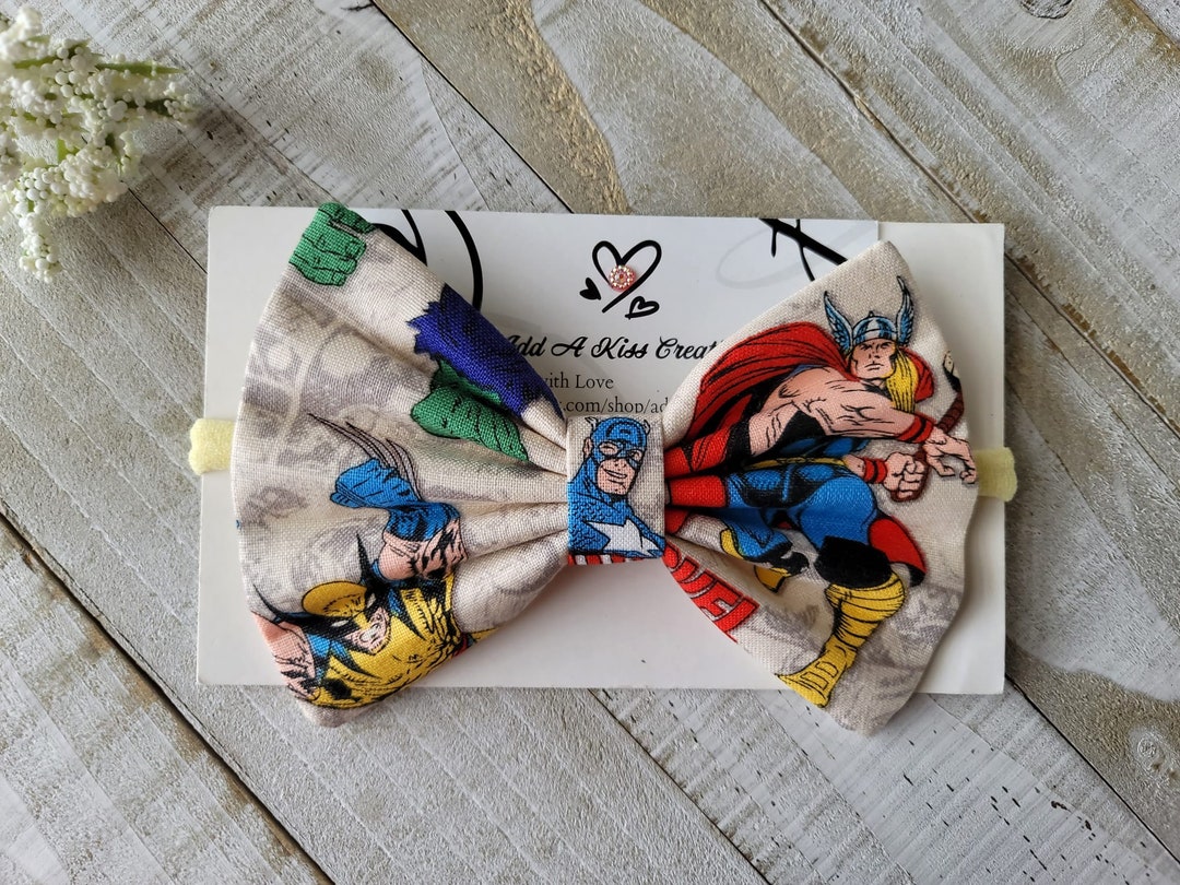 Hero Hair Bow, Made With Cotton Fabric Bow, Available With Skinny Nylon ...