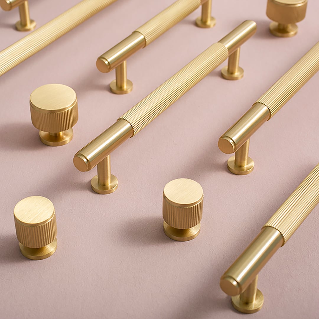 Fluted Gold Brass Cabinet Pulls: Rimmed Dresser Drawer Knobs - Etsy