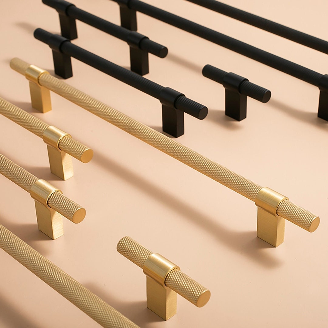 Knurled Solid Brass Cabinet Pull: Gold and Matte Black Dresser and ...