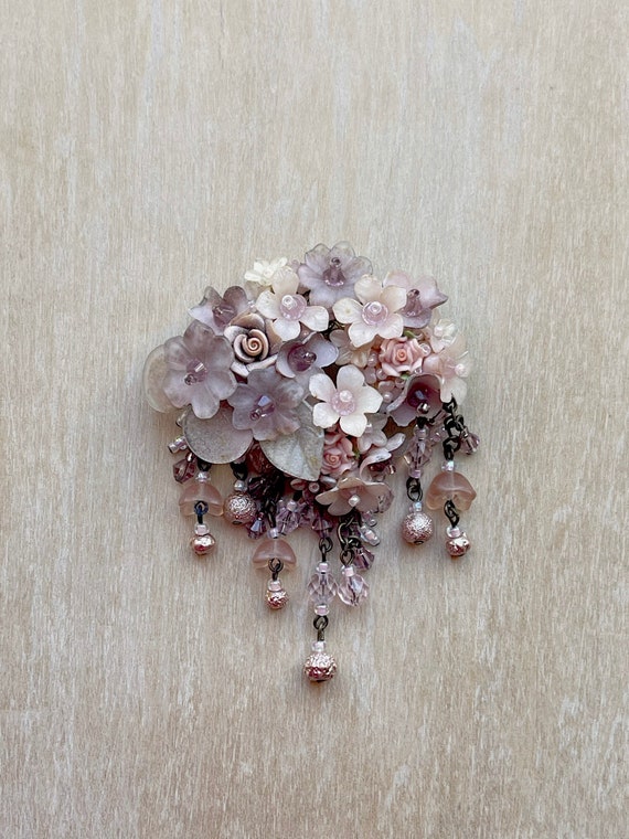 Vintage COLLEEN TOLAND Pink Flower Rose Hand beaded B… - Gem